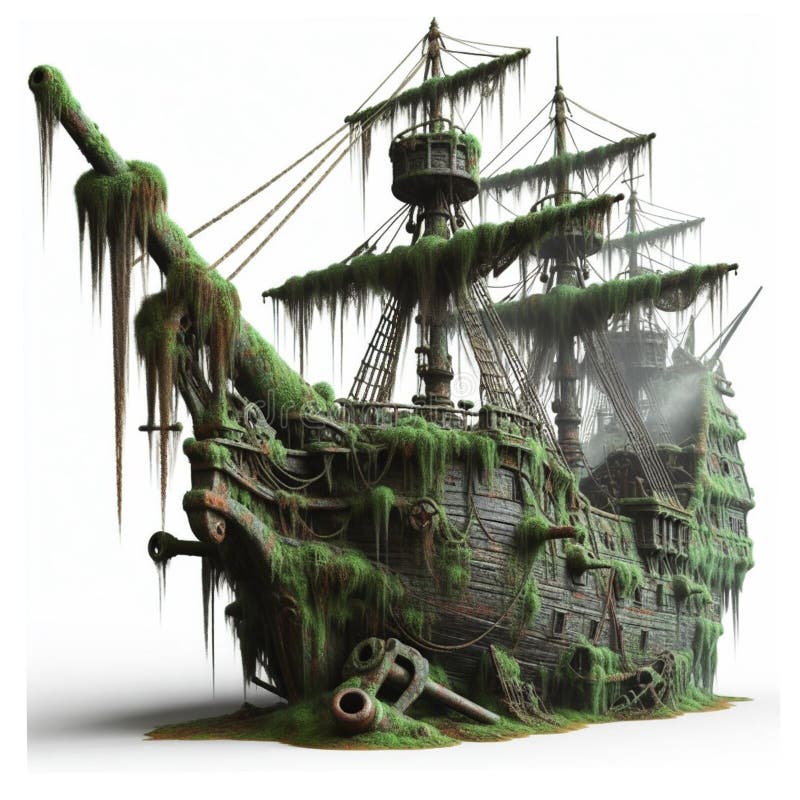 Abandoned Broken Pirate Ship with Atmosphere Full of Mystery Isolated ...