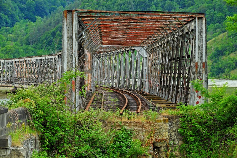 Abandoned Broken Train Bridge in Carpathians Mountains Stock Image ...