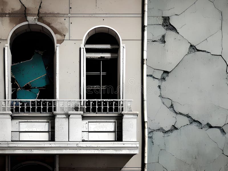 Abandoned Building with Broken Windows and Balcony, Ai Generated Stock ...