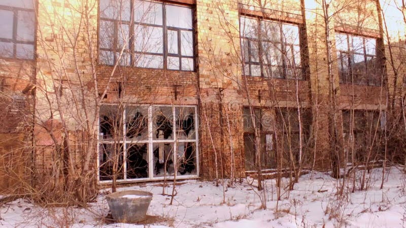 Abandoned Building with Broken Windows in Winter Stock Video - Video of ...
