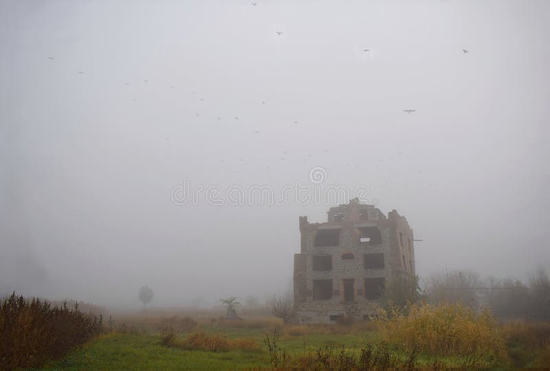 Abandoned Building in Thick Fog. Stock Image - Image of dirty, ghost ...