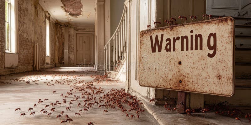 Infestation Warning Sign in an Abandoned Building with Ants Crawling ...