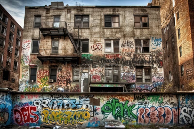 Abandoned Building Full of Graffiti, Ai Generated Stock Illustration ...