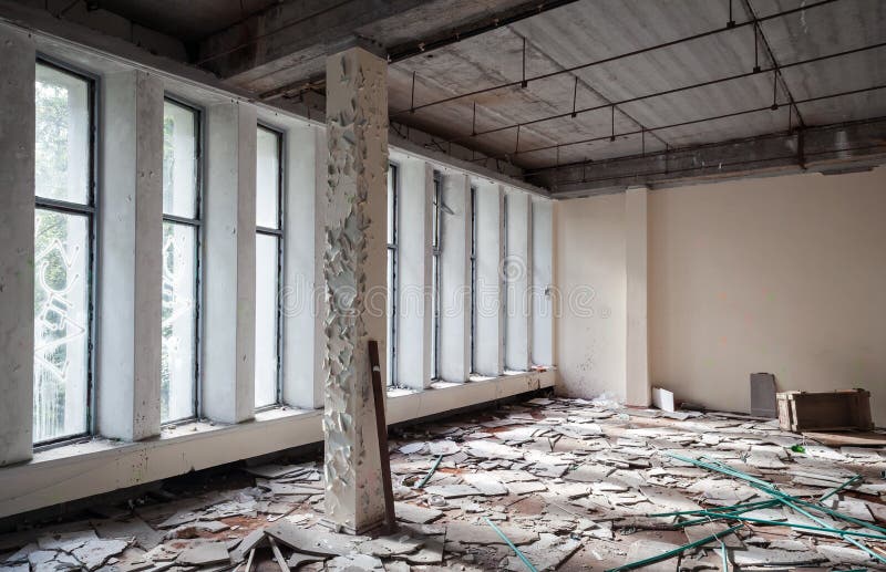Abandoned Building Interior. Old Concrete Walls Stock Image - Image of ...