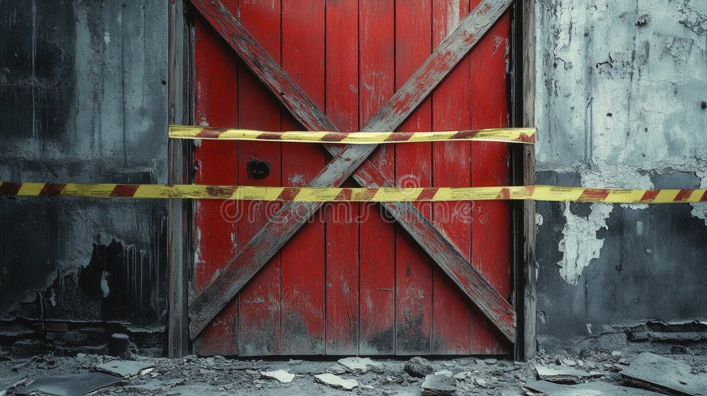 Abandoned Building Interior with Red and White Caution Tape Blocking ...