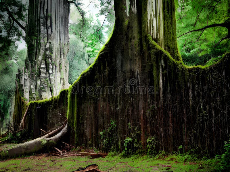Abandoned Building with Moss Overgrown in Forest, Ai Generated Stock ...