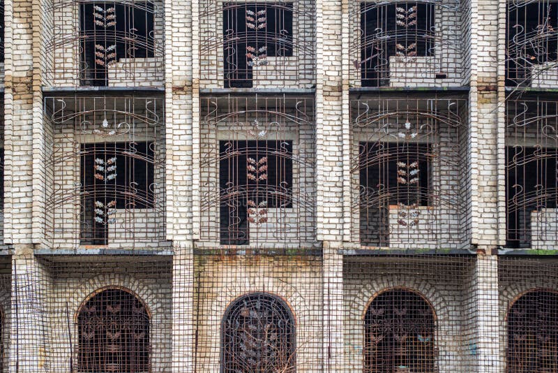 Abandoned Building of the Old Hotel. Brick Facade of an Abandoned Old ...