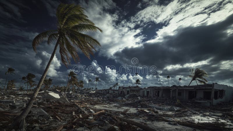 A Abandoned Building with a Palm Tree Growing in Front, Suggesting a ...