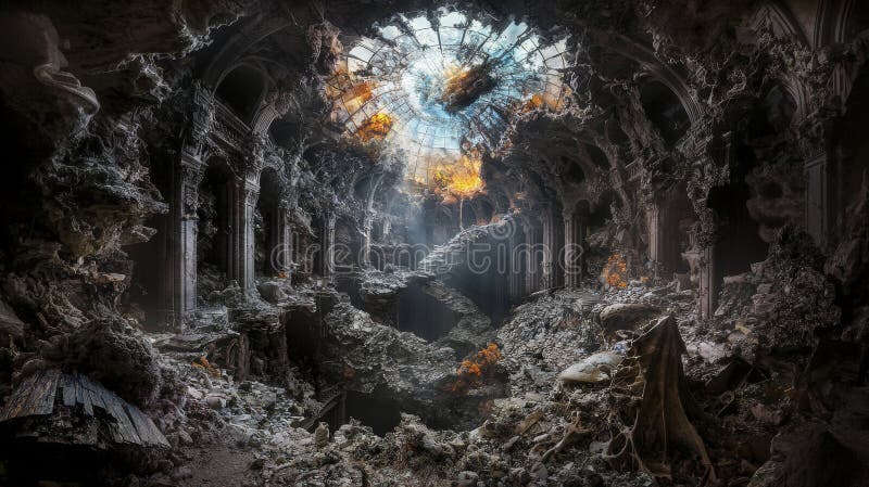 Desolate Ruins Emerge Amidst Chaos Abandoned Building Digital Art ...
