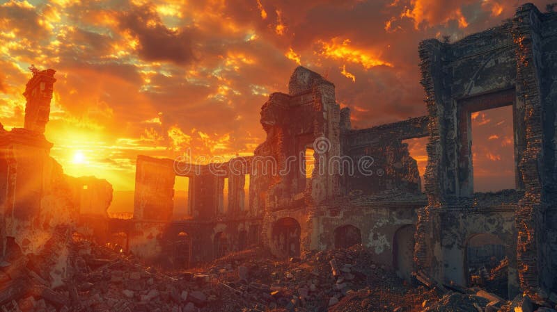 Abandoned Building Ruins with Sunset in Background, Possible after ...