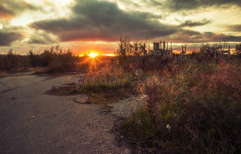 Abandoned Building at Sunset Stock Image - Image of asphalt, nature ...