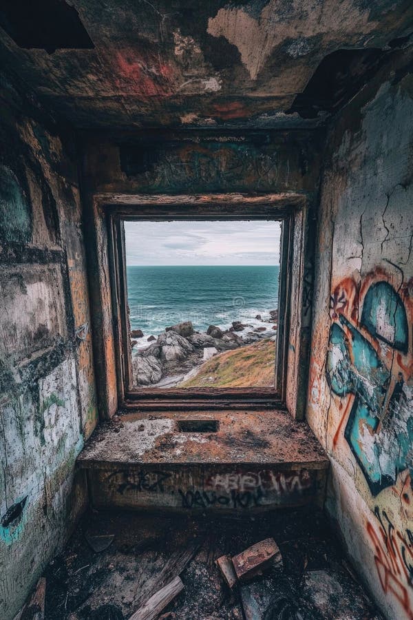 Abandoned Building Window Ocean View Stock Image - Image of ocean, view ...