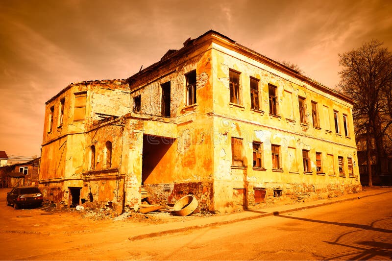 Abandoned Buildings during Sunset Background Stock Photo - Image of ...