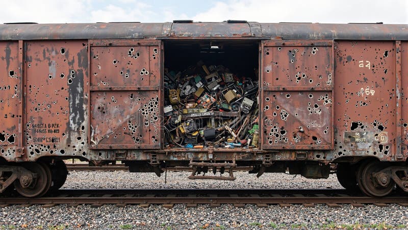 Abandoned Bullet Ridden Train Car with Decaying Military Cargo Stock ...