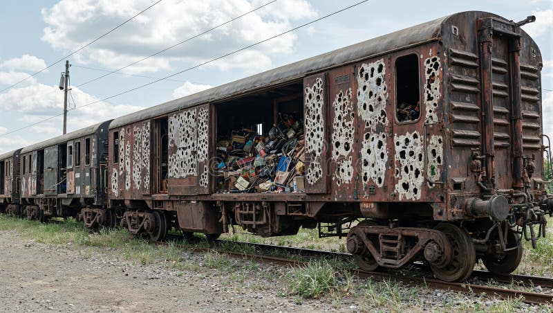 Abandoned Bullet Ridden Train Car with Decaying Military Cargo Stock ...