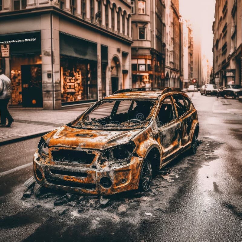 Abandoned Burned Car on the Street Stock Photo - Image of auto, crash ...