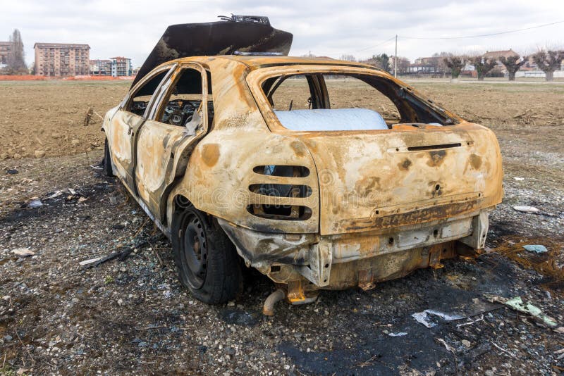 Abandoned Burnt Down Car after an Explosion. Editorial Photography ...