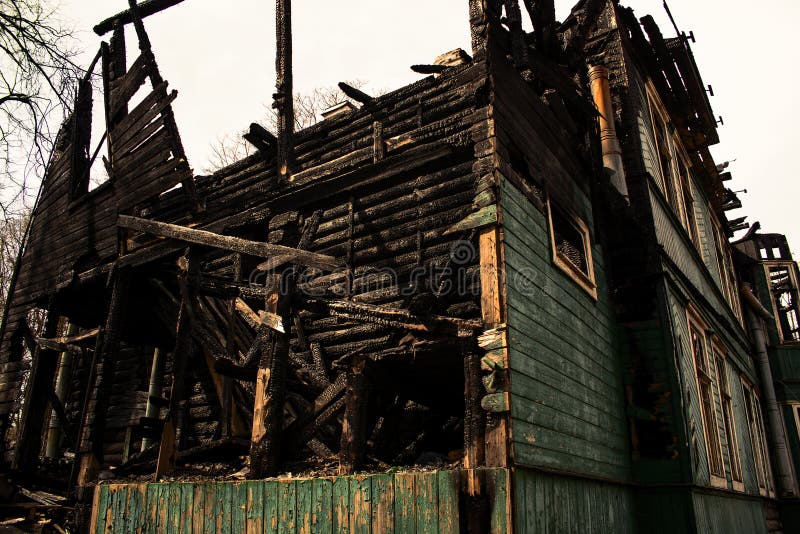 The Abandoned Burnt-out Wooden Building Stock Photo - Image of disaster ...