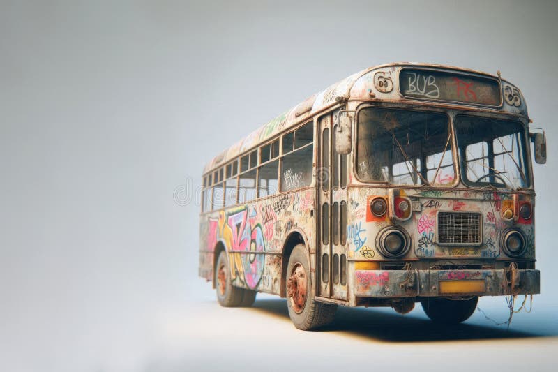 An Abandoned Bus with Graffiti Elements. Space for Text. Stock Photo ...