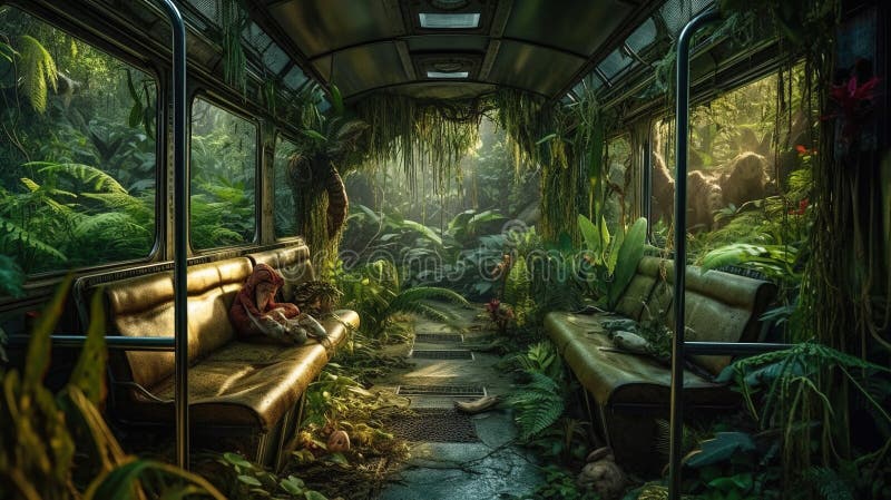 Abandoned Bus in Jungle. Generative AI Stock Illustration ...