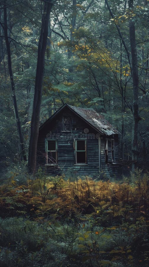 Abandoned Cabin in a Misty Forest Stock Image - Image of moss, decayed ...