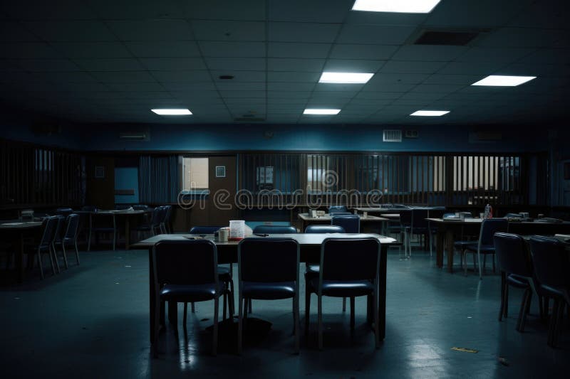 Abandoned Cafeteria at Night: Eerie, Deserted Dining Space Stock ...