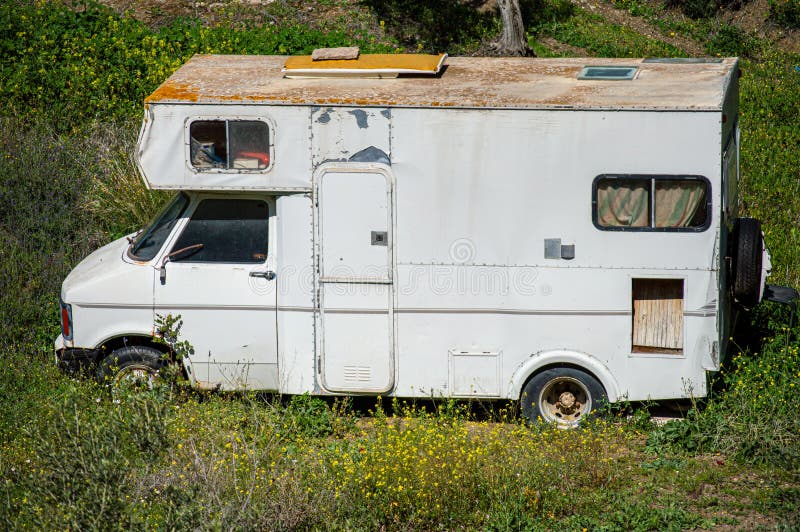 Abandoned Camper in the Garden Stock Photo - Image of parked, derelict ...