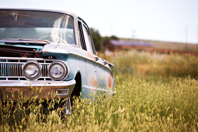 Abandoned car in field stock image. Image of broken, transportation ...