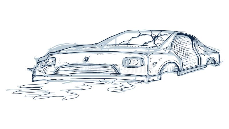 Abandoned car illustration stock vector. Illustration of crushed ...