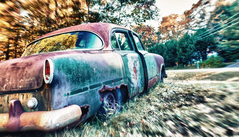 Abandoned Car Rusting in a Field Stock Image - Image of broken ...