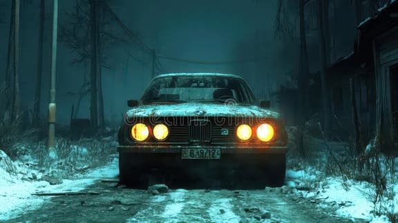 Abandoned Car, Winter Night Stock Photo - Image of composition, night ...