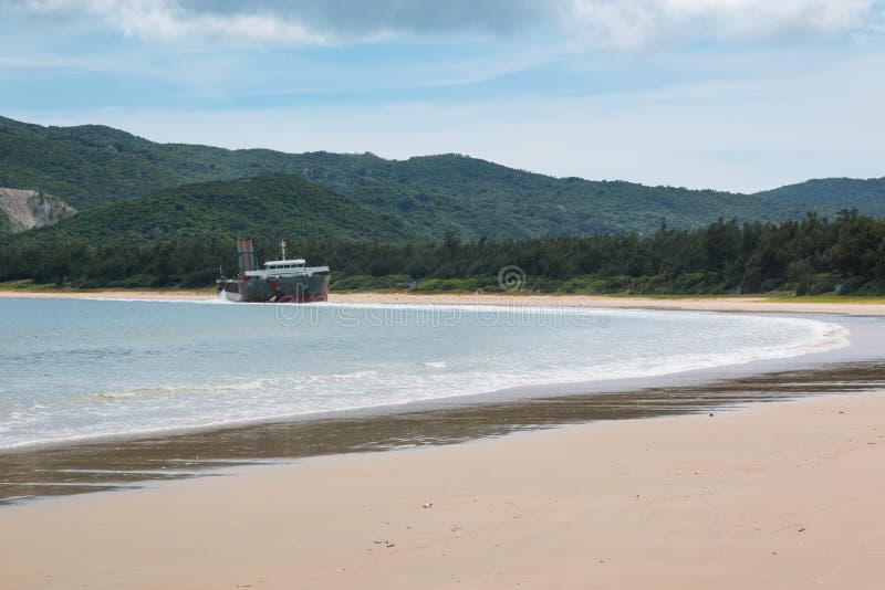 Abandoned Cargo Ship Sailing on the Beach Stock Photo - Image of heavy ...