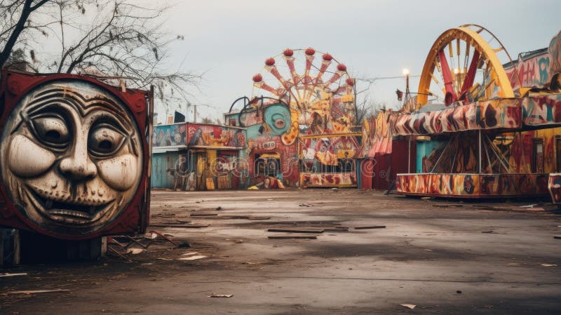 Abandoned Carnival with Old Rides and Peeling Paint Stock Illustration ...