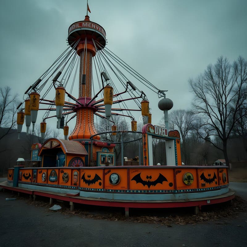 Abandoned Carnival with Spooky Halloween Themed Rides Stock Image ...