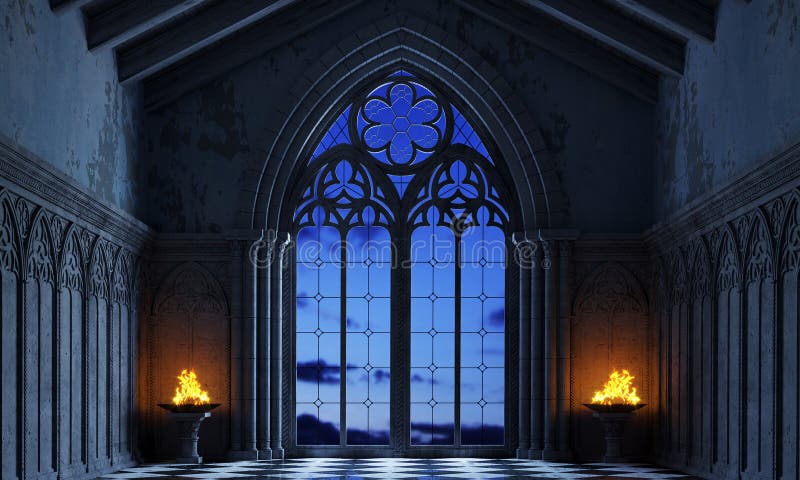 Abandoned Castle with a Large Gothic Window Sunset Rays Stock ...