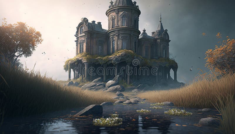Abandoned Castle. Surreal Mystical Fantasy Artwork Stock Illustration ...