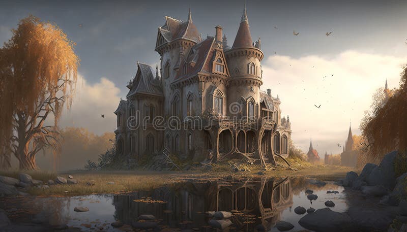 Abandoned Castle. Surreal Mystical Fantasy Artwork Stock Illustration ...