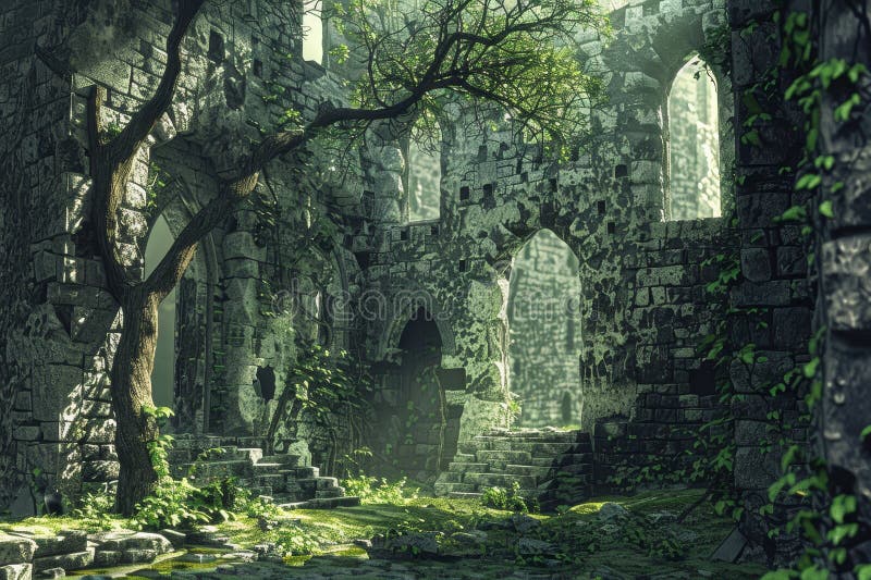 An Abandoned Castle with Vines Growing on it Stock Illustration ...
