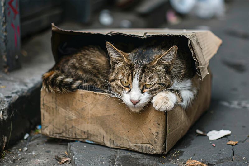 An Abandoned Cat is Inside a Cardboard Box. Owner Left the Pet in the ...