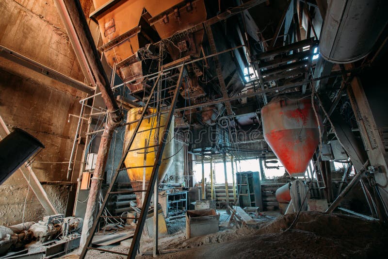Abandoned Cement and Concrete Factory. Old Rusty Hoppers Stock Image ...