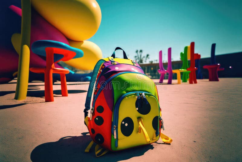 Abandoned Childrens Backpack in an Empty Playground Stock Image - Image ...