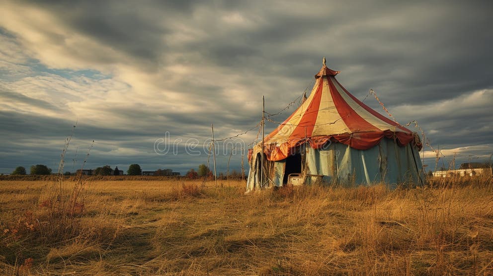 Abandoned Circus Tent in Empty Field, Haunting and Nostalgic Stock ...