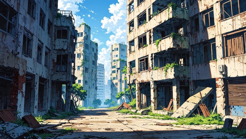 Abandoned City, Anime Wallpaper, Background. Stock Photo - Image of ...
