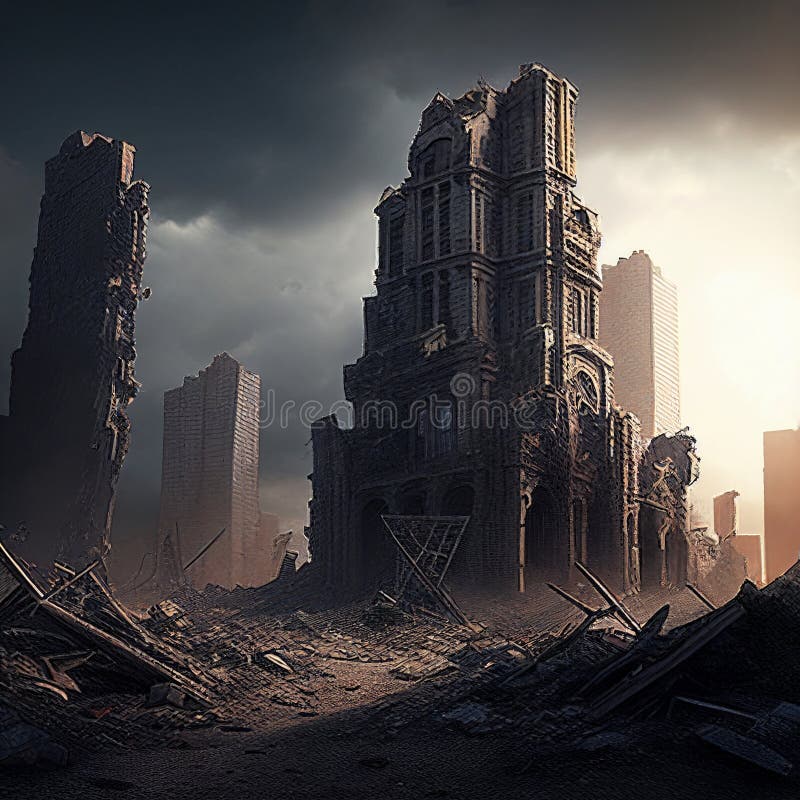 Abandoned City after Apocalypse, Created with Generative AI Stock ...