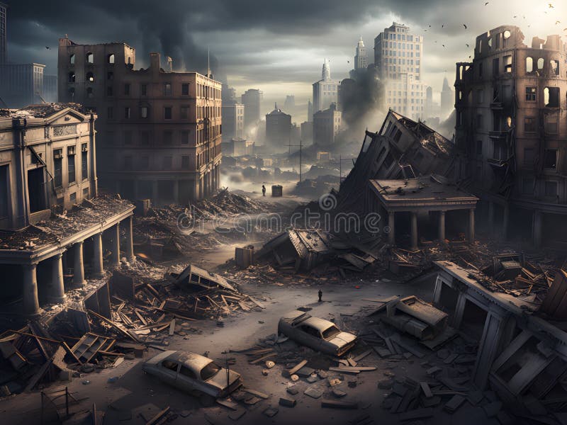 Abandoned City with Broken Building. 3d Illustration, AI Generated ...