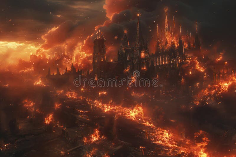 An Abandoned City on Fire with Lots of Flames and Fires Stock ...