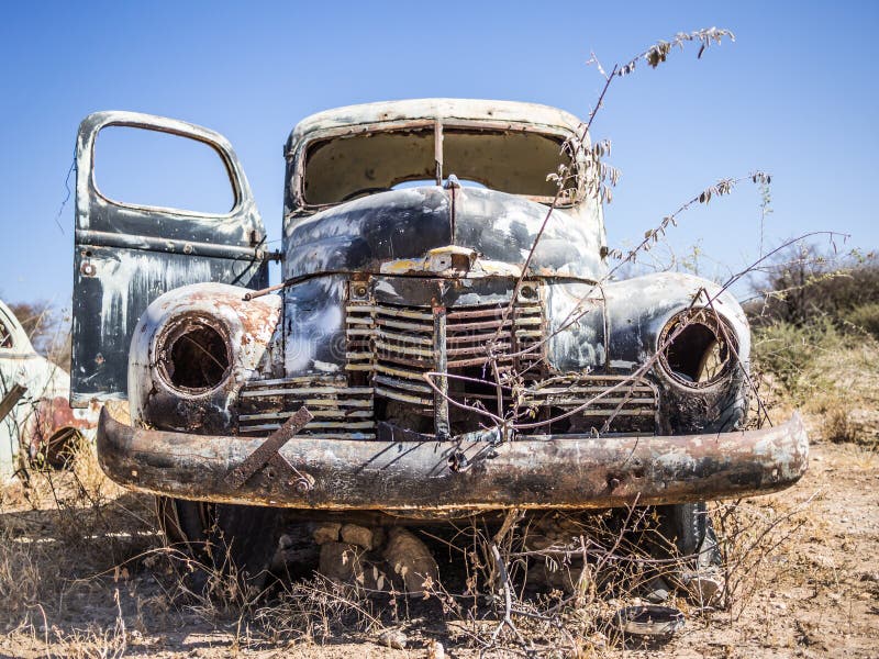 Abandoned Classic Car Rusting in Namib Desert, Namibia Stock Photo ...