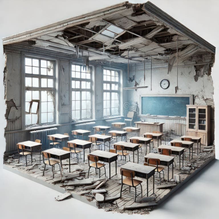 An Abandoned Classroom with a Crumbling Interior. Stock Image - Image ...