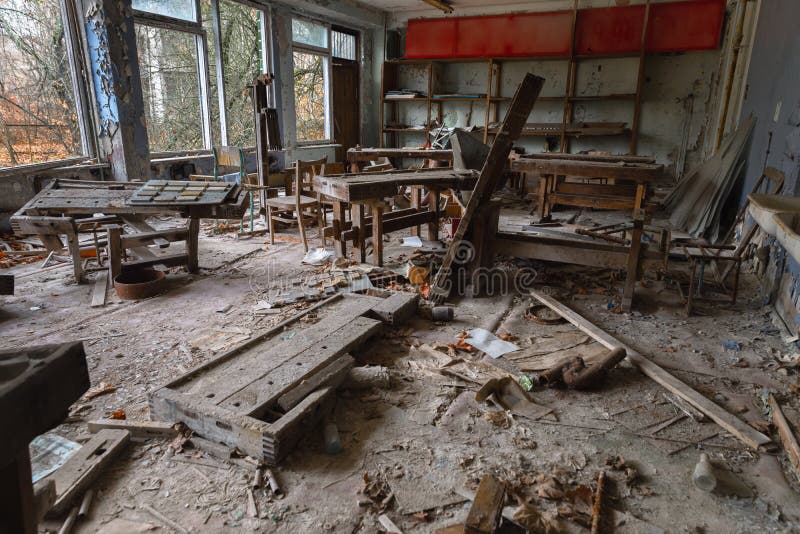 Abandoned Classroom in Damaged Building Interior Stock Photo - Image of ...