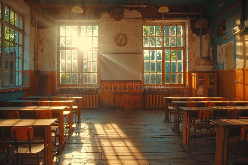 Abandoned Classroom with Sunlight Stream Stock Illustration ...